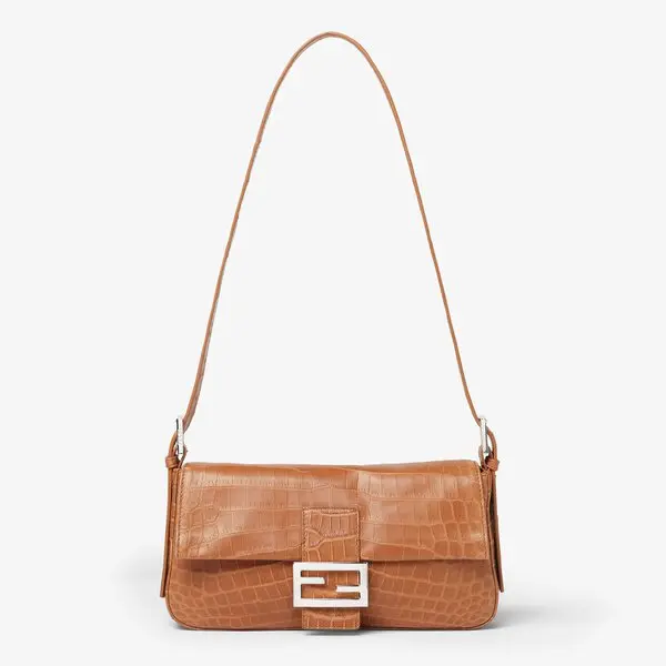 Fendi Baguette® 26424 Camel-color Brushed Crocodile Leather Bag